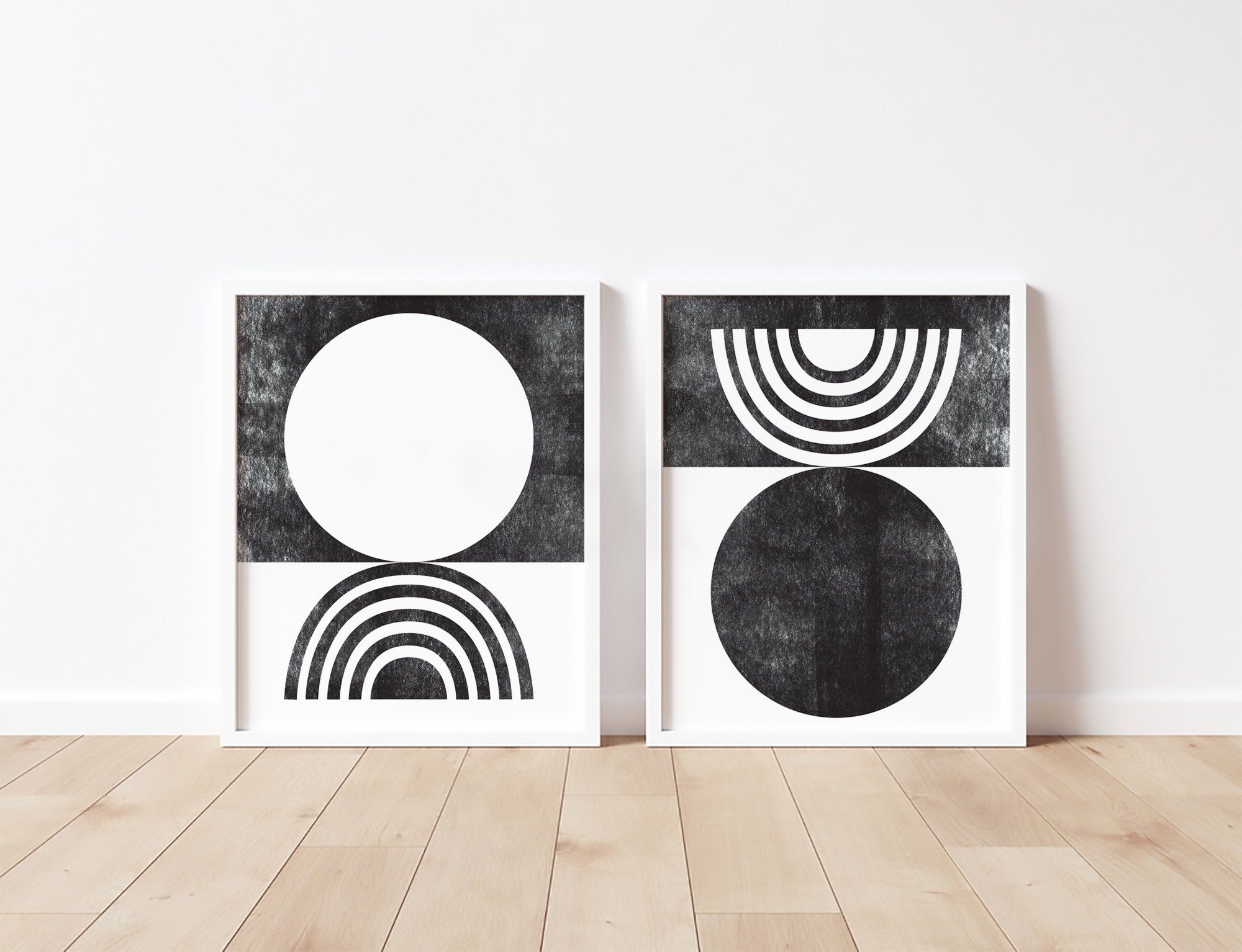 Set of 2 Geometric Arch Black and White Print, Minimalist Art, Mid ...