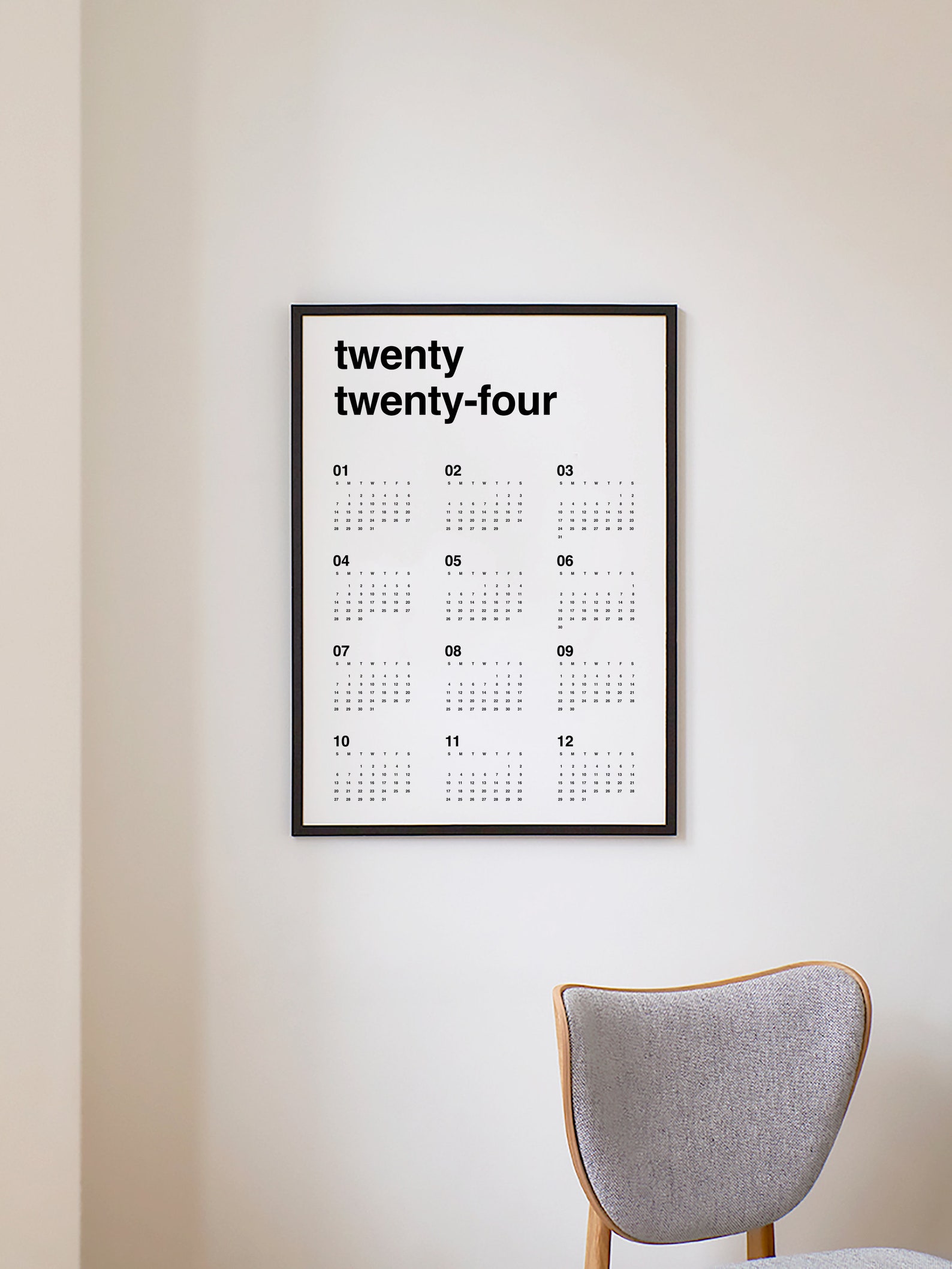 2024 12 Month Printable Yearly Calendar, Minimalist Printable Calendar ...