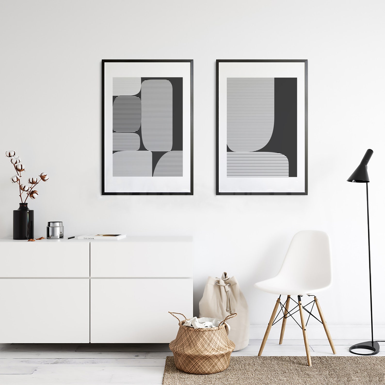 Set of 2 Geometric Circle Line Wall Art, Printable Wall Art, Minimalist ...