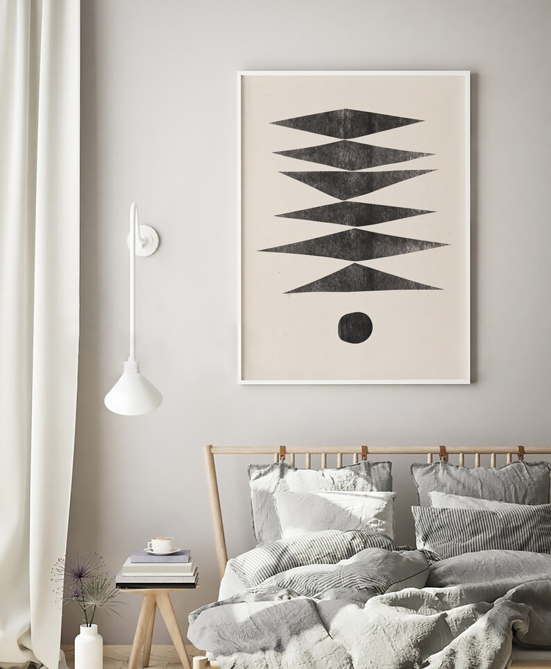 Black Abstract Shapes Block Print Wall Art Mid Century Modern - Etsy