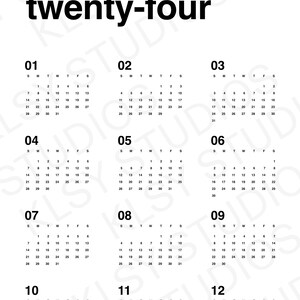 2024 12 Month Printable Yearly Calendar, Minimalist Printable Calendar ...