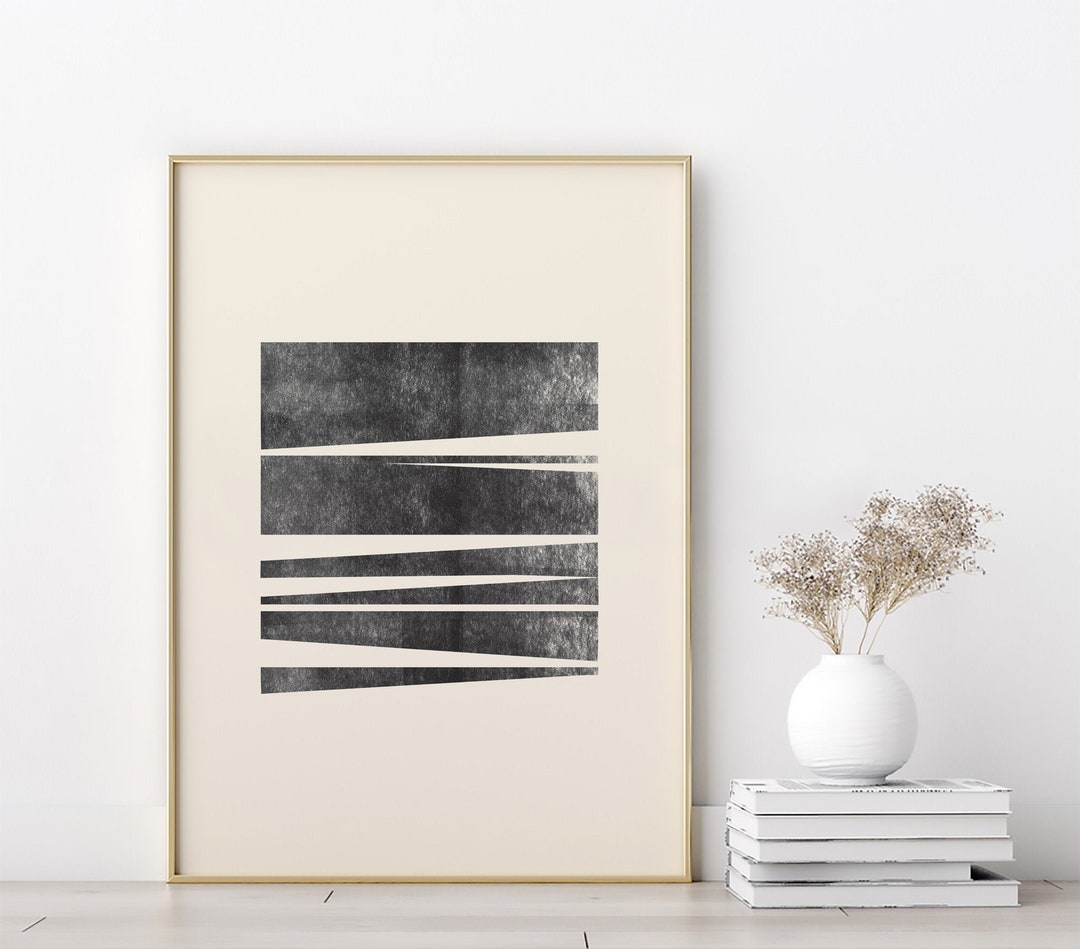 Geometric Black and Beige Abstract Shape Wall Art, Minimalist Mid ...