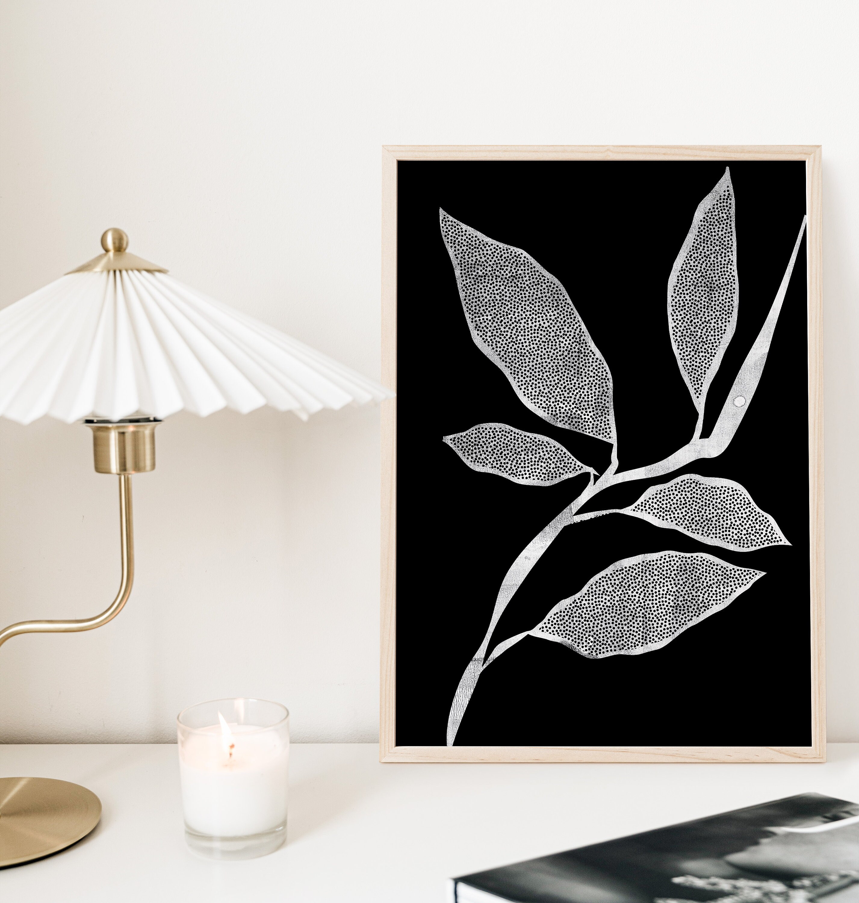Boho Black and White Plant Wall Art Abstract Digital - Etsy