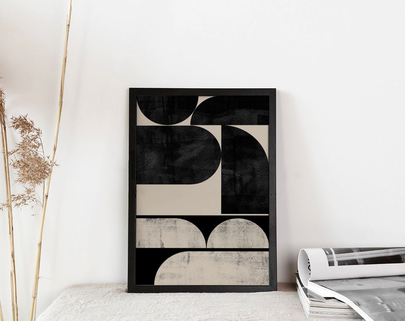 Geometric Beige and Black Shape Wall Art, Neutral Printable Wall Art ...