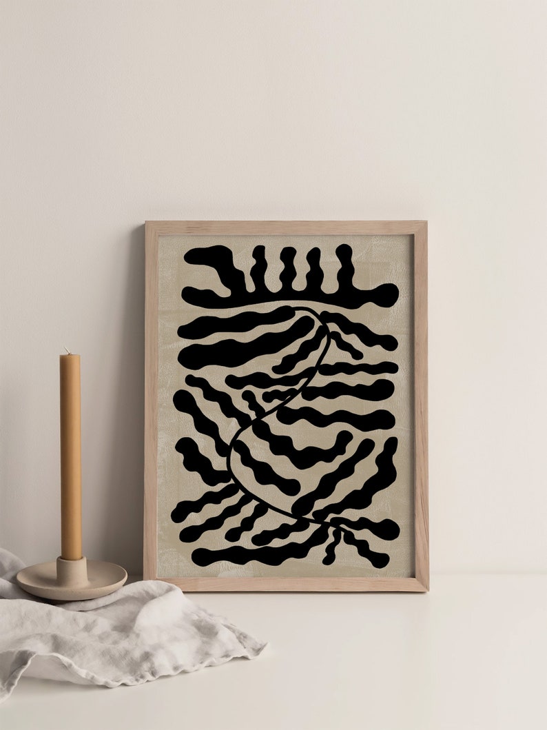 Abstract Plant Black and Beige Art Print, Digital Download, Modern ...