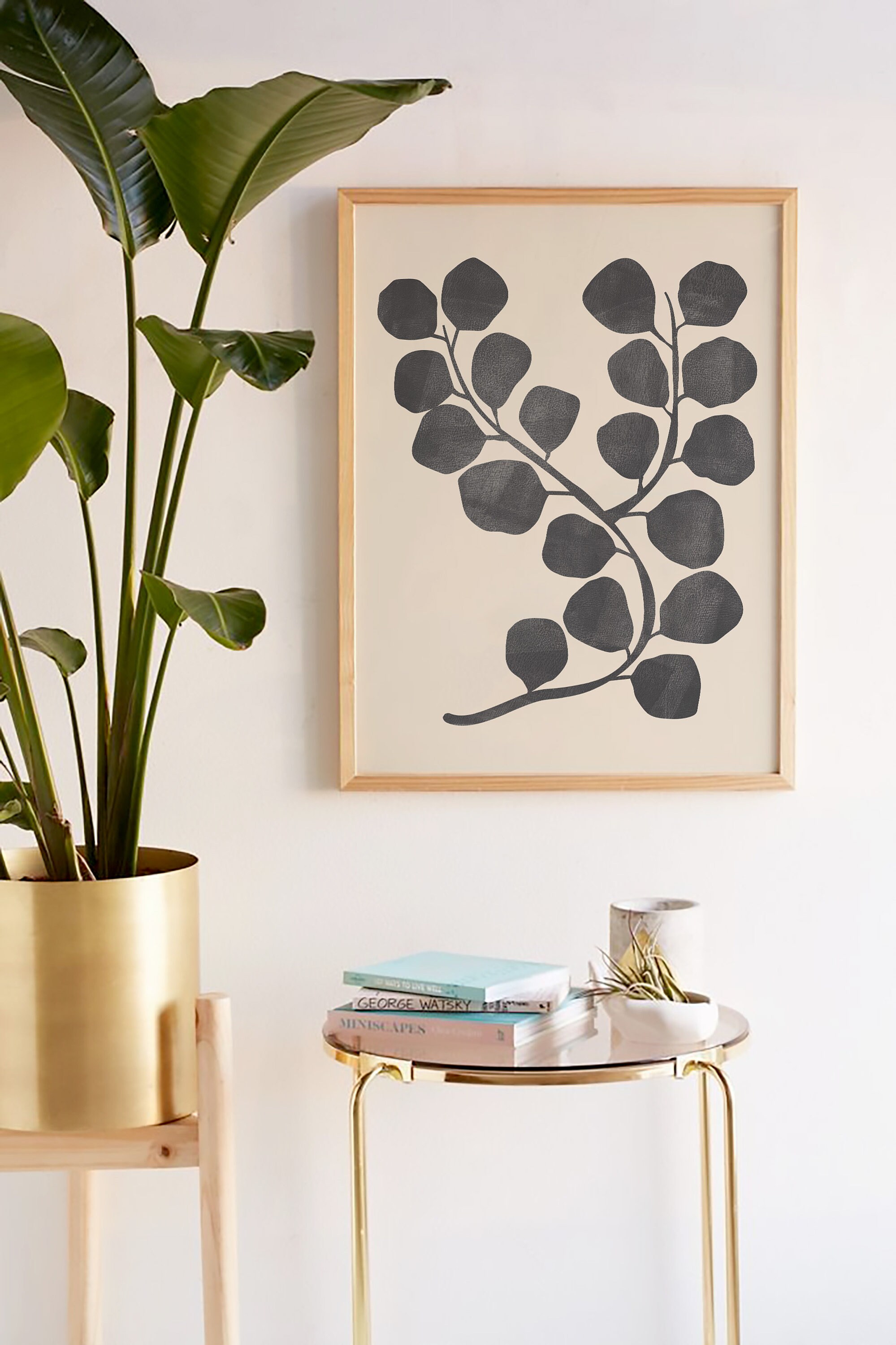 Abstract Black and Beige Plant Wall Art, Boho Digital Download, Modern ...