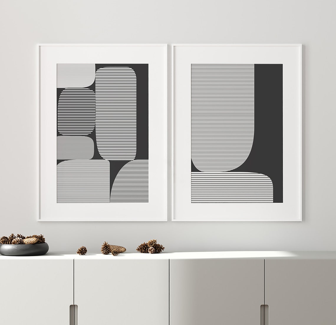 Set of 2 Geometric Circle Line Wall Art Printable Wall Art | Etsy