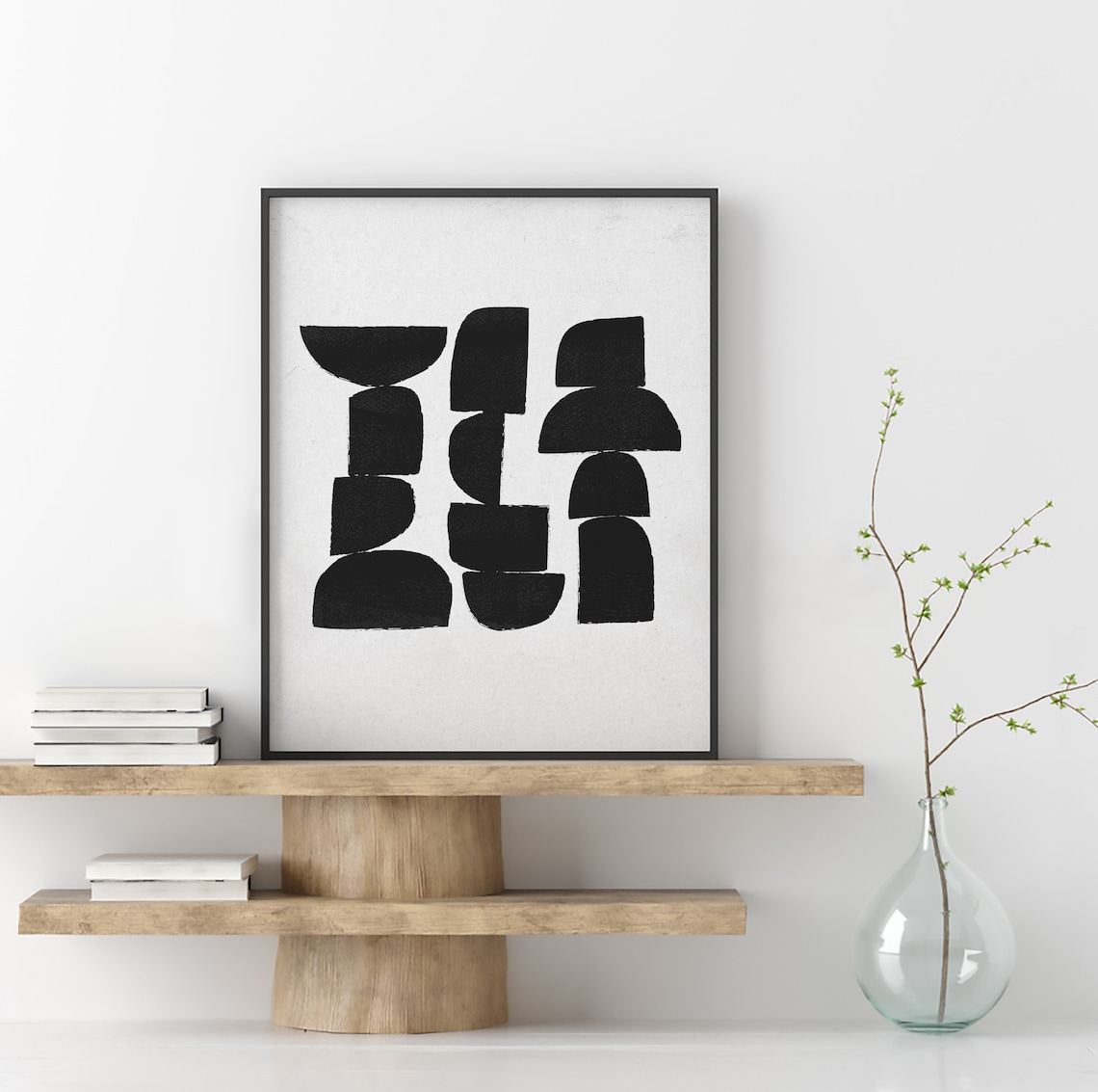 Black Abstract Geometric Shape Wall Art Mid Century Modern - Etsy