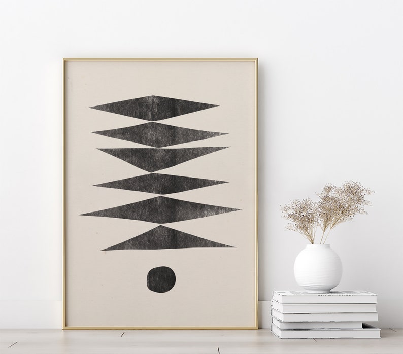 Black Abstract Shapes Block Print Wall Art Mid Century Modern - Etsy