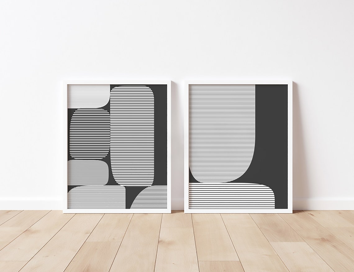 Set of 2 Geometric Circle Line Wall Art Printable Wall Art | Etsy