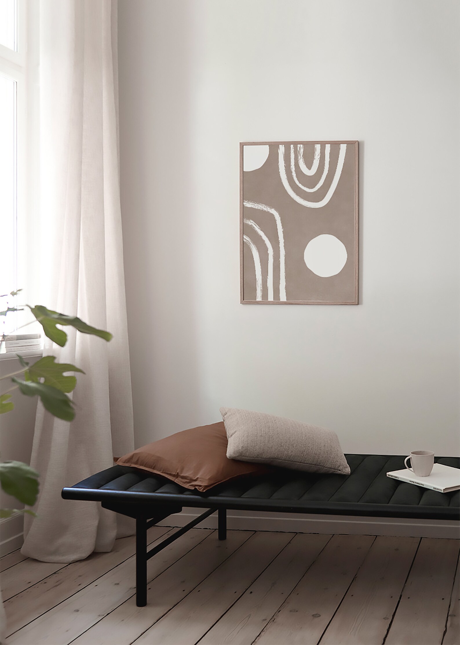 Boho White Brown Circle Line Art, Modern Minimal Abstract Painting ...