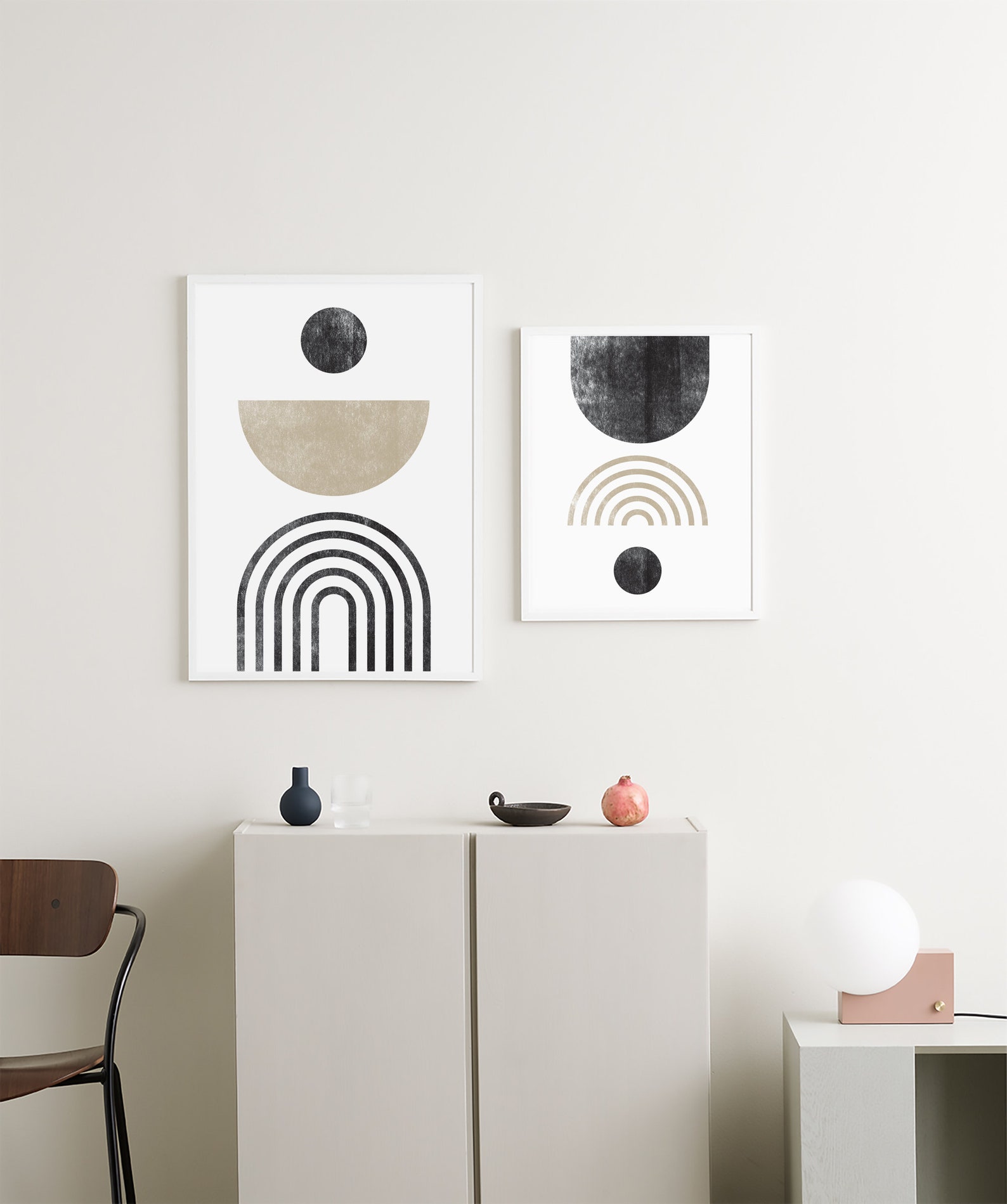 Set of 2 Abstract Geometric Shapes Print Minimal Wall Art | Etsy