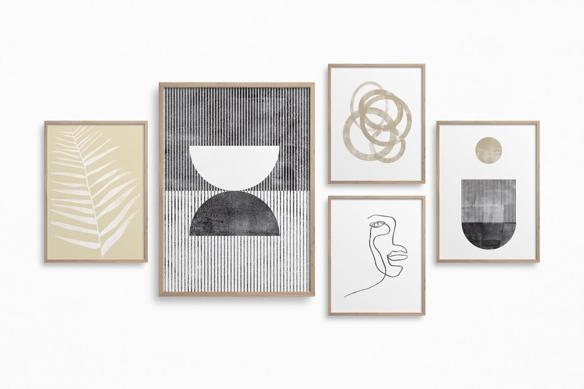 Set of 5 Printable Art Downloadable Beige Black Art Wall | Etsy