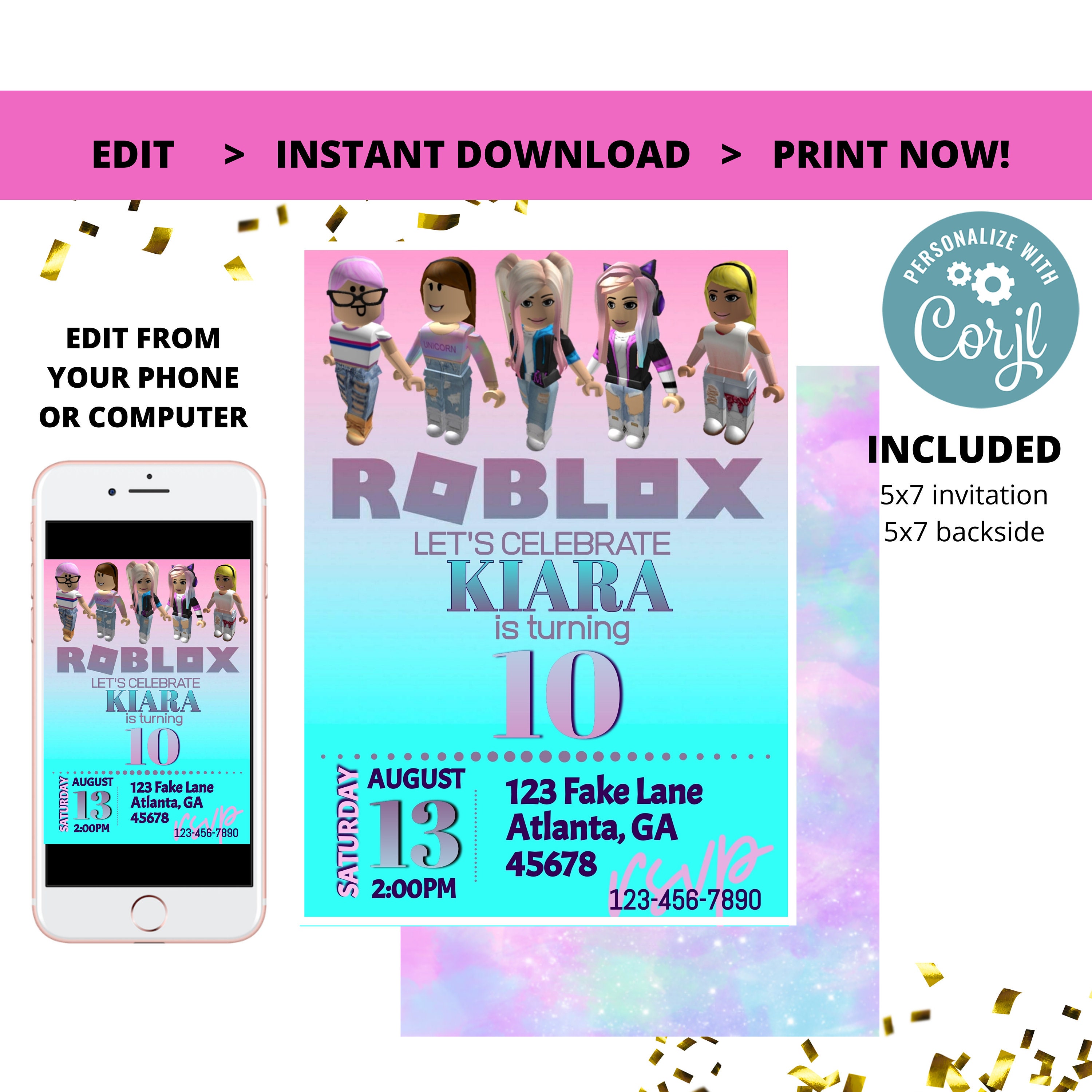 Roblox Girl birthday invitation digital invitation printable | Etsy Roblox Girl birthday invitation digital invitation printable | Etsy