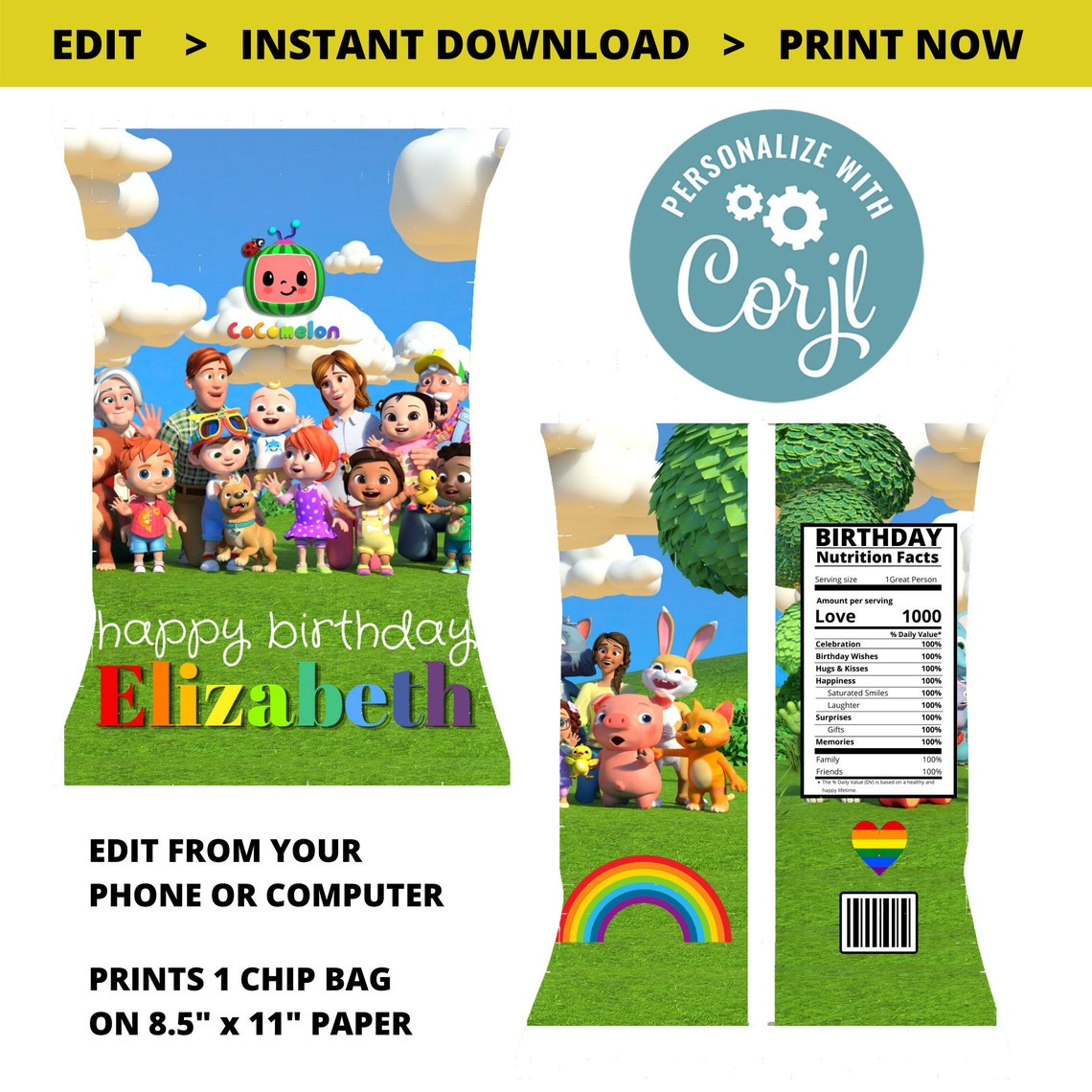 Cocomelon Chip Bag Digital Chip Bag Printable Cocomelon Etsy
