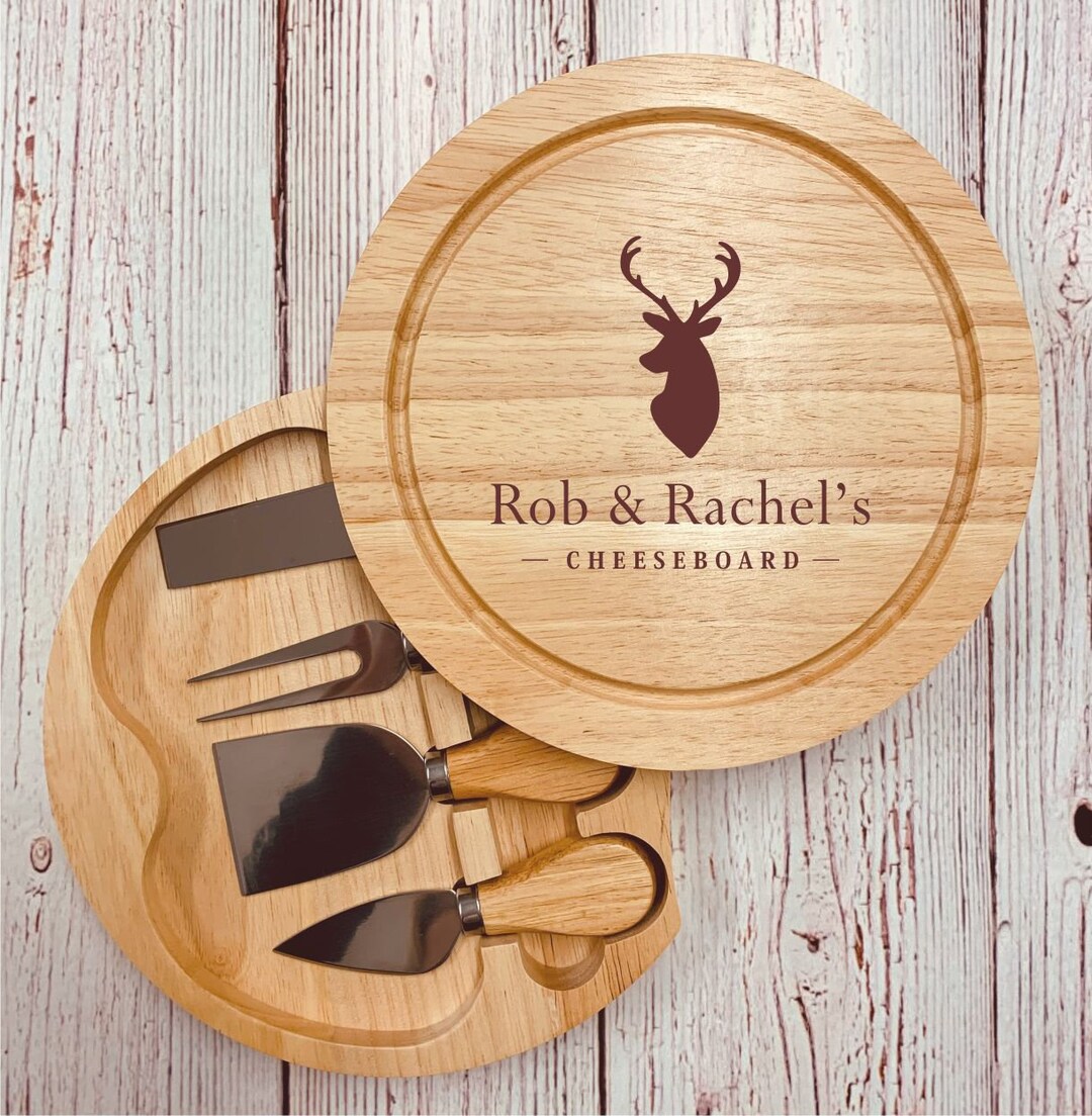 Personalised Cheese Board Set With Stag Design and Highland Cow Design ...