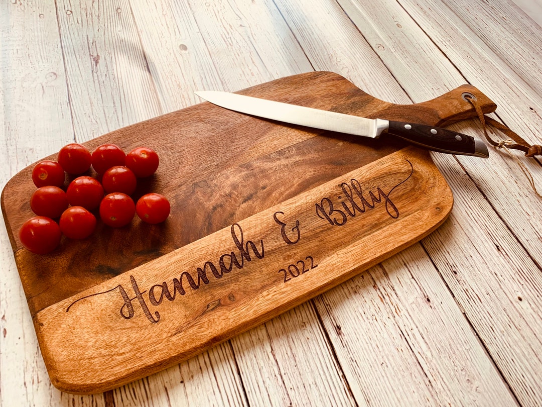Personalised Large Acacia Rustic Wood Chopping Paddle Board. Custom ...