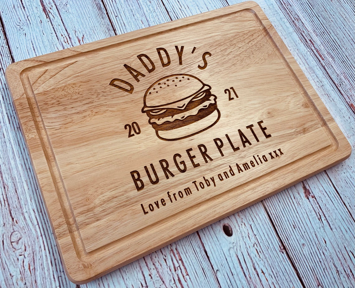 Personalised Wooden Burger Plate, Dad's Burger Board, Serving Platter ...