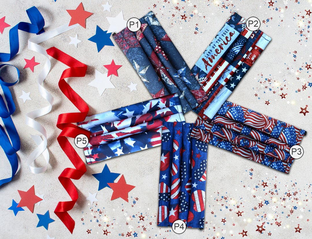 Patriotic Red White and Blue Handmade DUAL LAYER Cotton Pleated Face ...