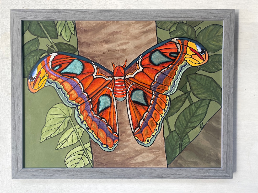 Moth Wall Art Painting, Original Atlas Moth Shimmer Painting, 9”x12 ...