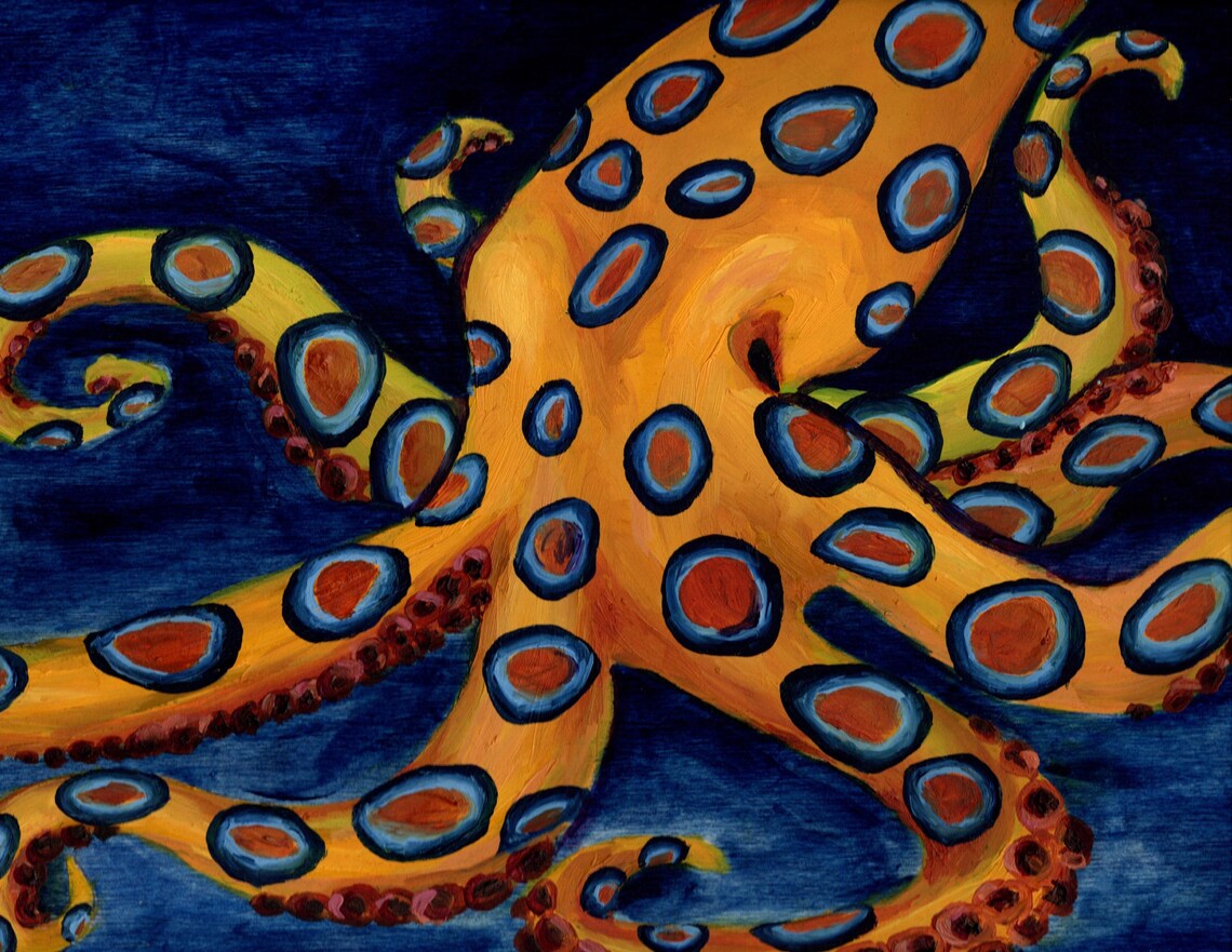 Blue-ringed Octopus Painting Print Octopus Wall Art 8.5x11 - Etsy