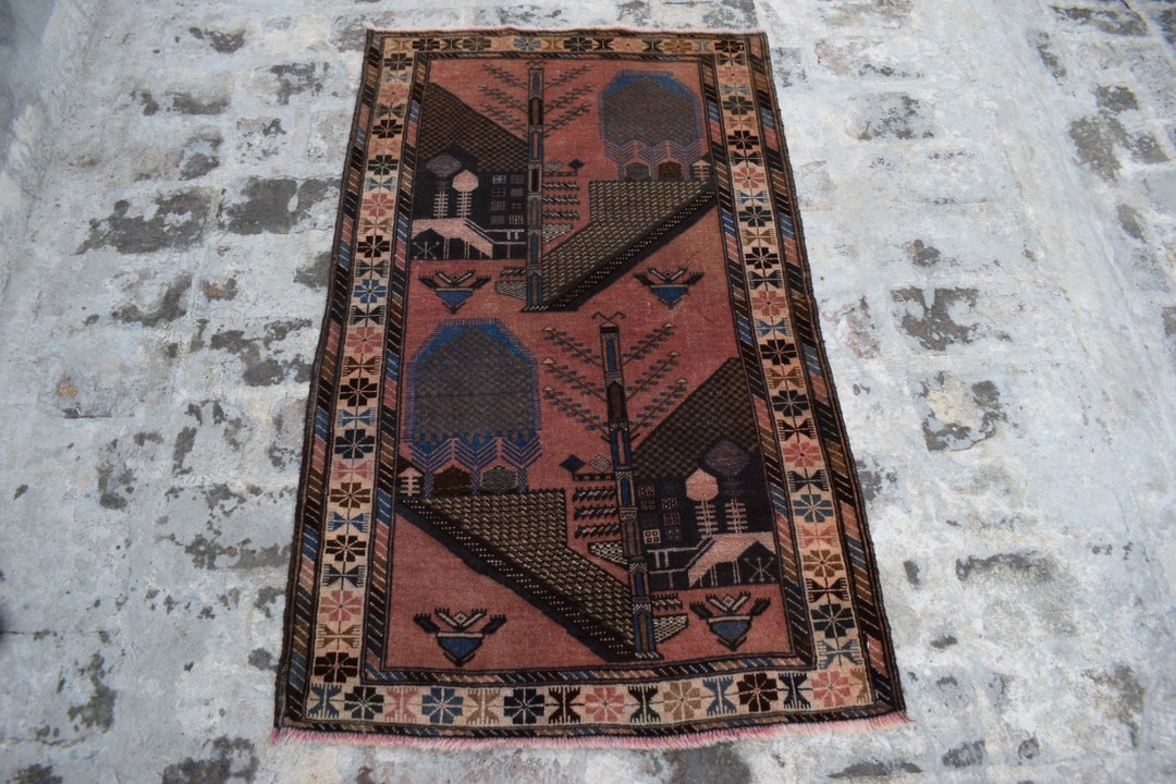 Handmade Vintage Antique Pictorial Rug 2.10x4.8 Ft Oriental - Etsy