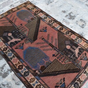 Handmade Vintage Antique Pictorial Rug 2.10x4.8 Ft Oriental - Etsy