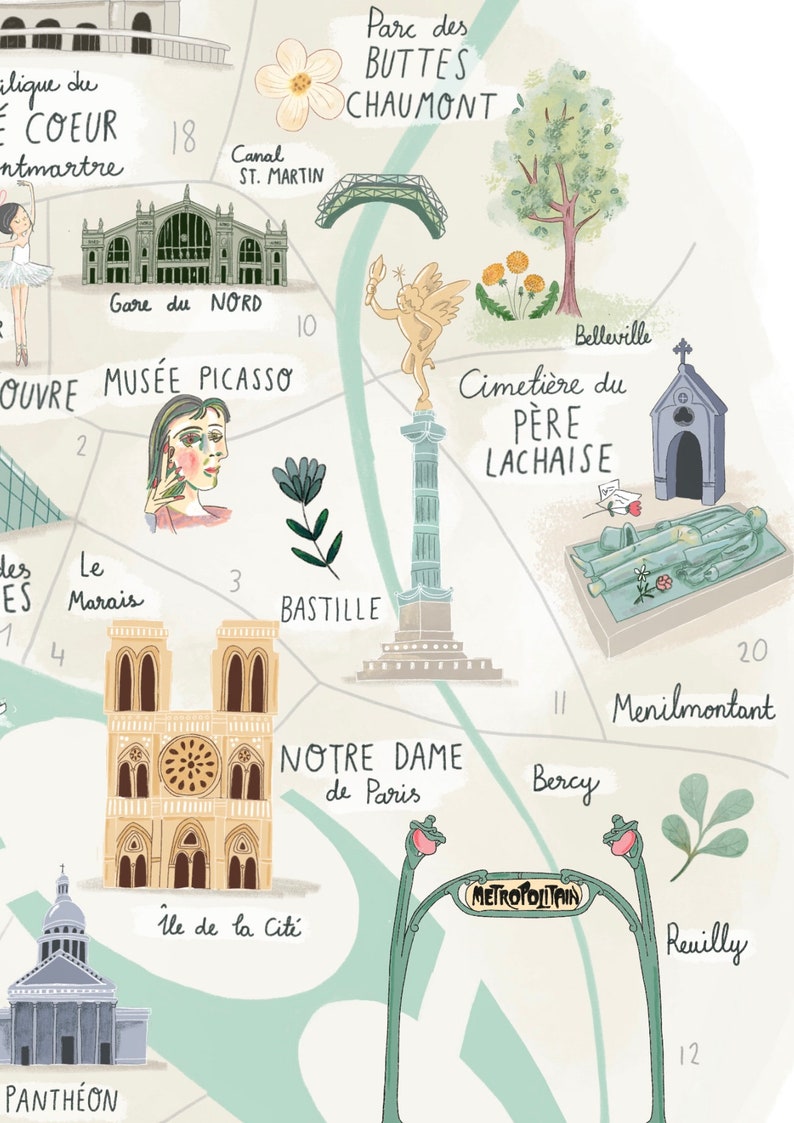 Printable Paris Illustrated Map, Art Print - Etsy
