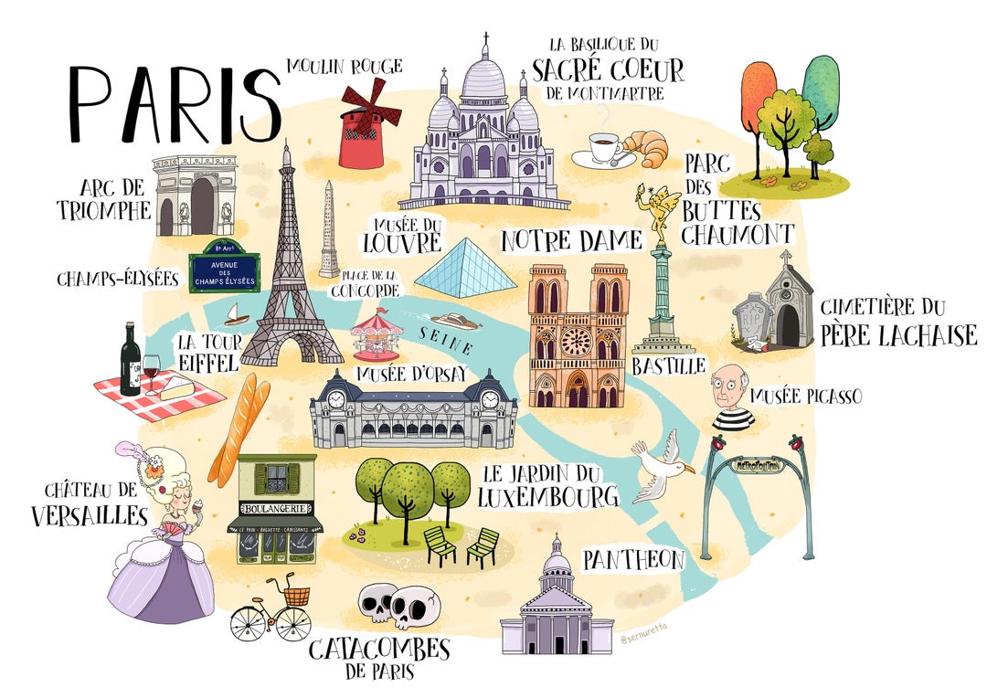 Paris Illustrated Map - Etsy