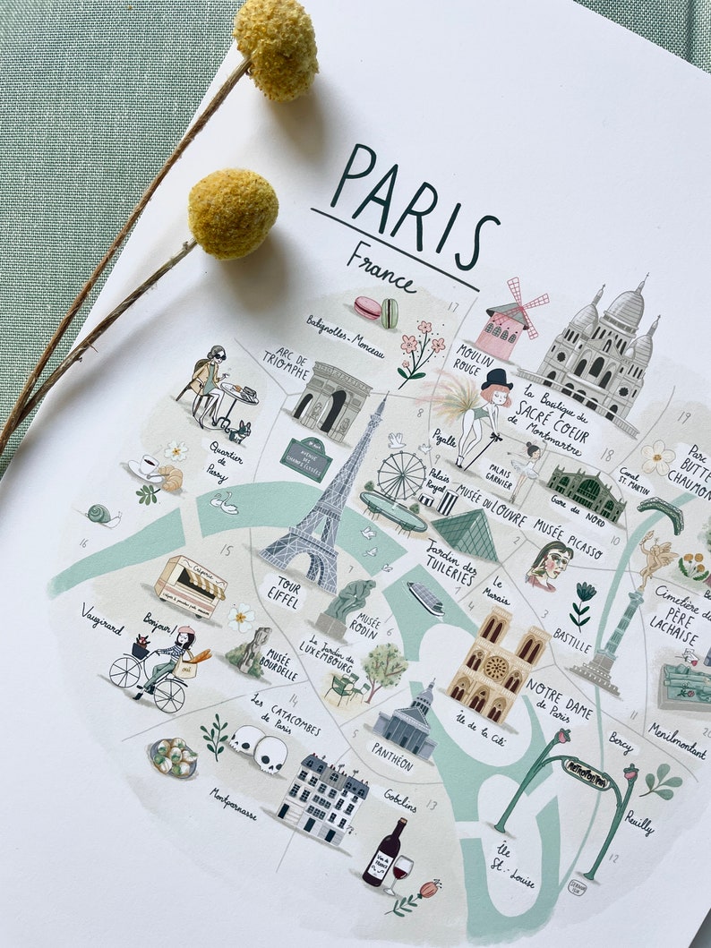 Printable Paris Illustrated Map, Art Print - Etsy