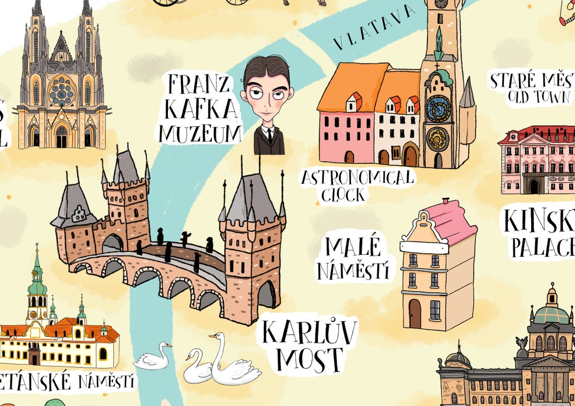 Prague Illustrated Map - Etsy