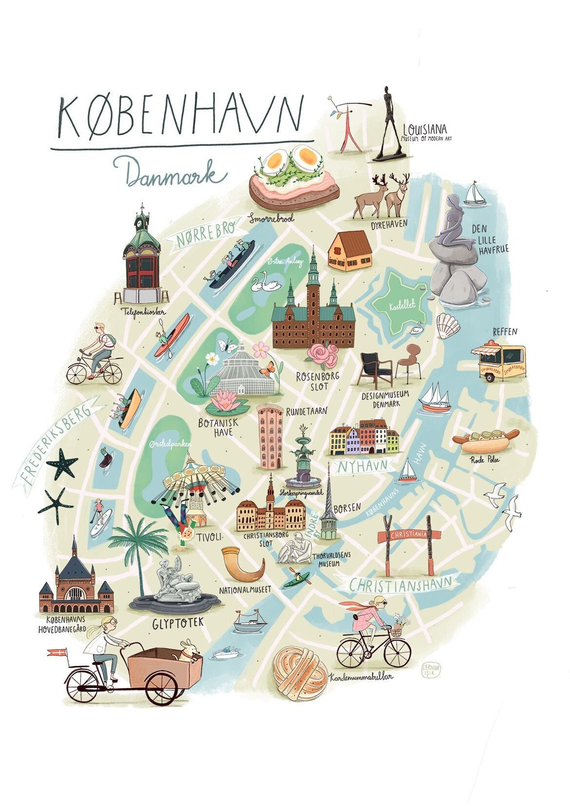 Copenhagen Illustrated Map - Downloadable Art Print City Map - Etsy