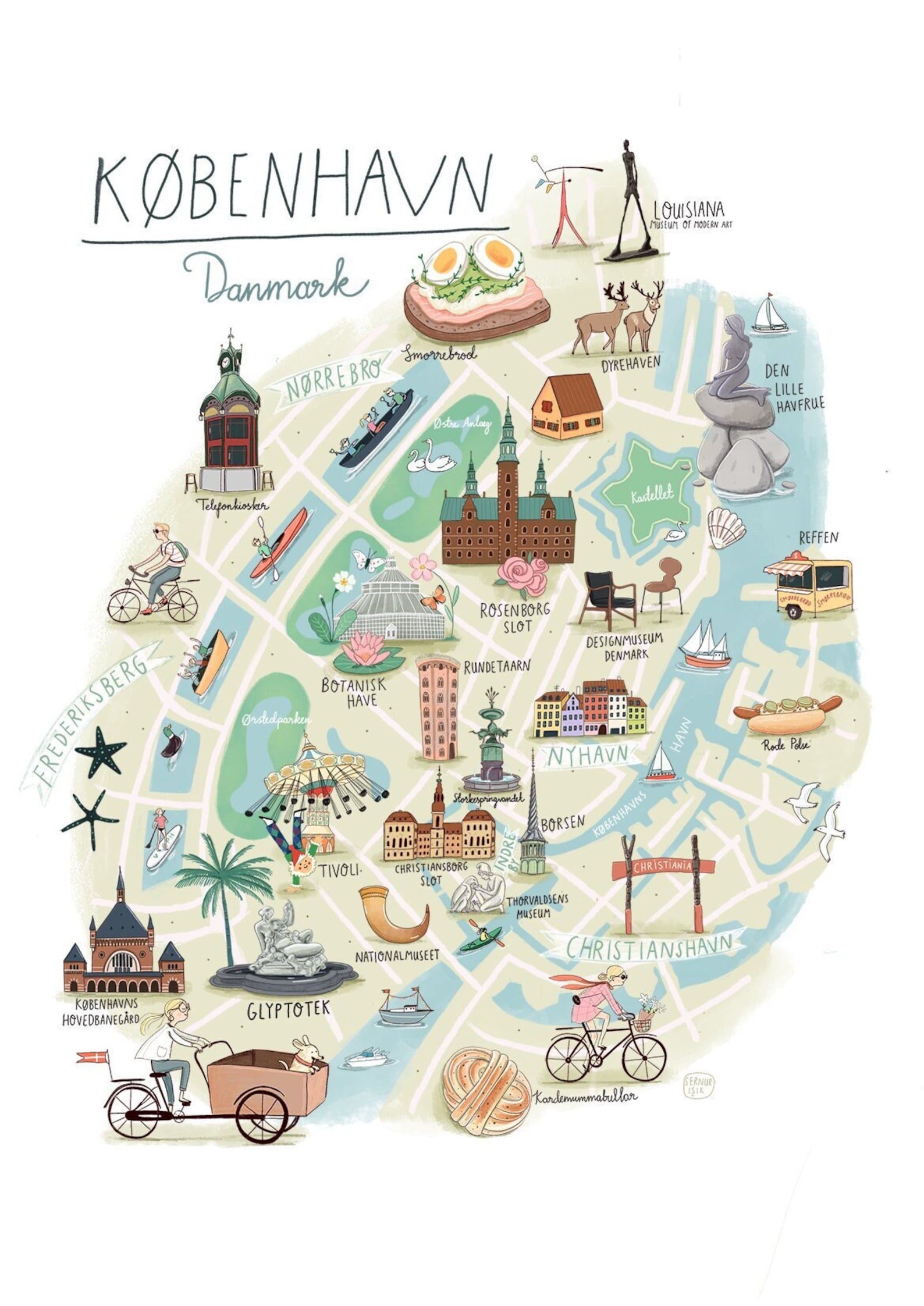 Copenhagen Illustrated Map - Downloadable Art Print City Map - Etsy UK