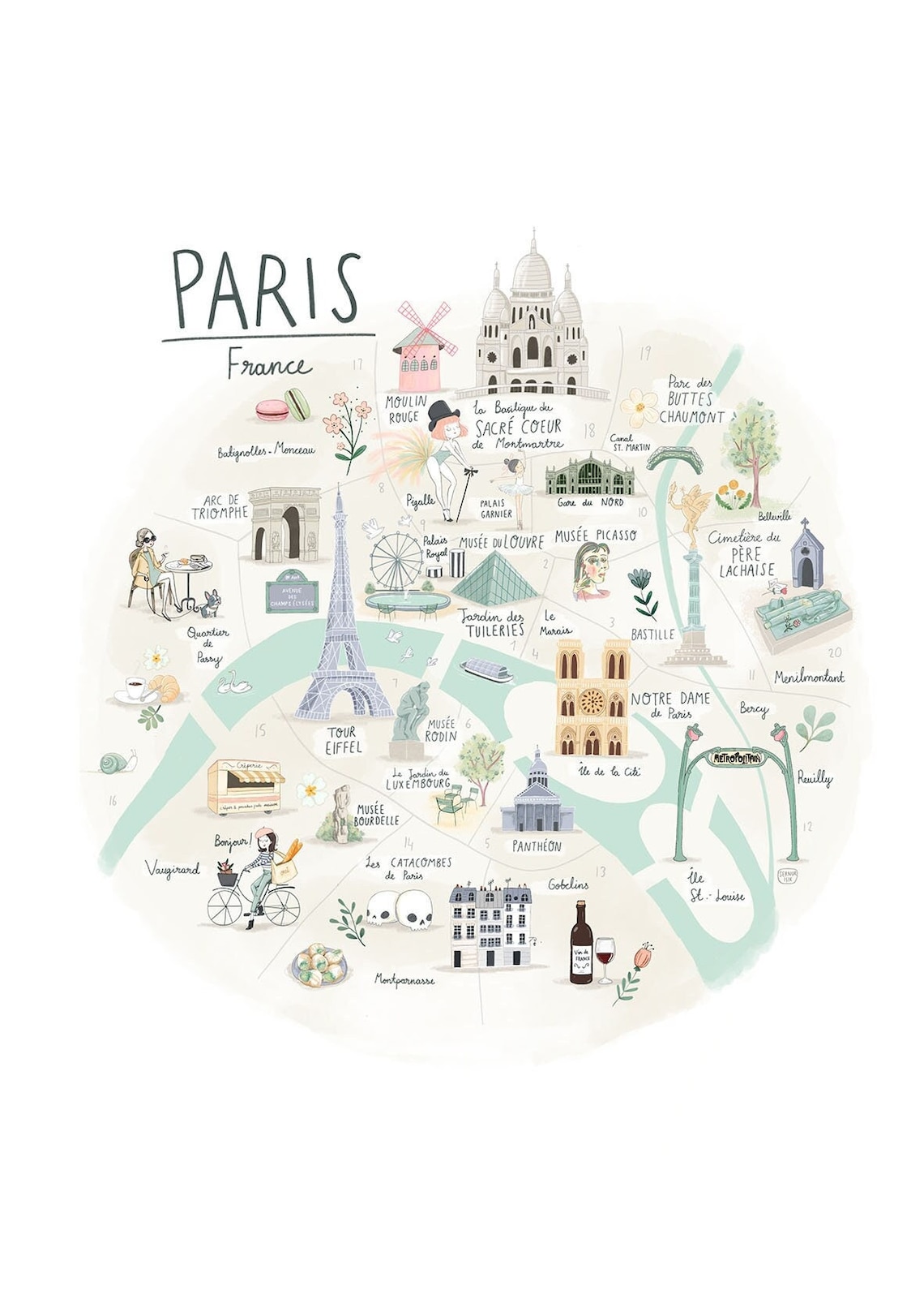 Printable Paris Illustrated Map, Art Print - Etsy