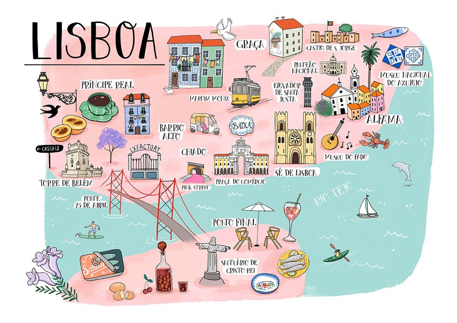 Lisbon Illustrated Map - Etsy