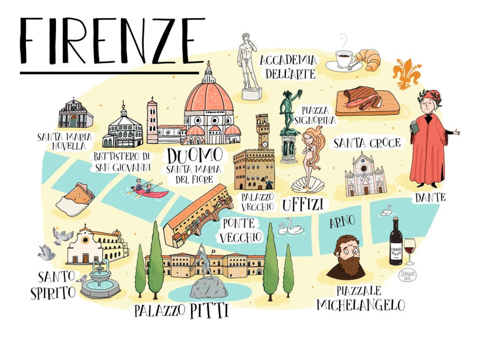 Florence Illustrated Map - Etsy