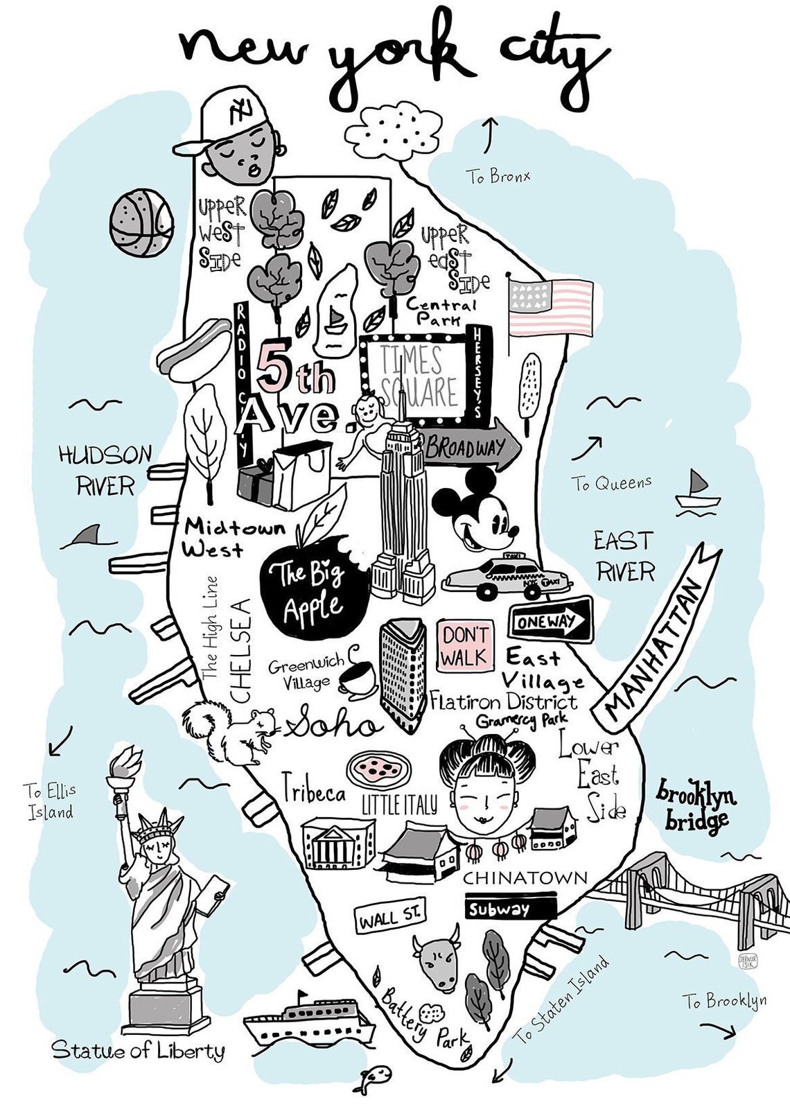 New York City Illustrated Map - Etsy