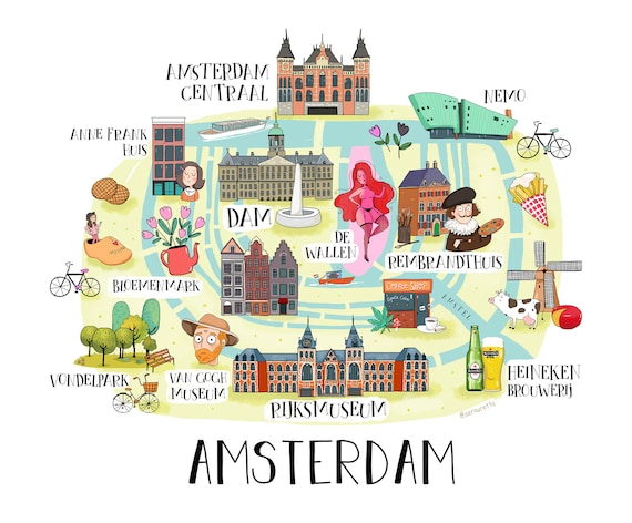 Printable Map With Attractions Amsterdam Delta Flight En Route To