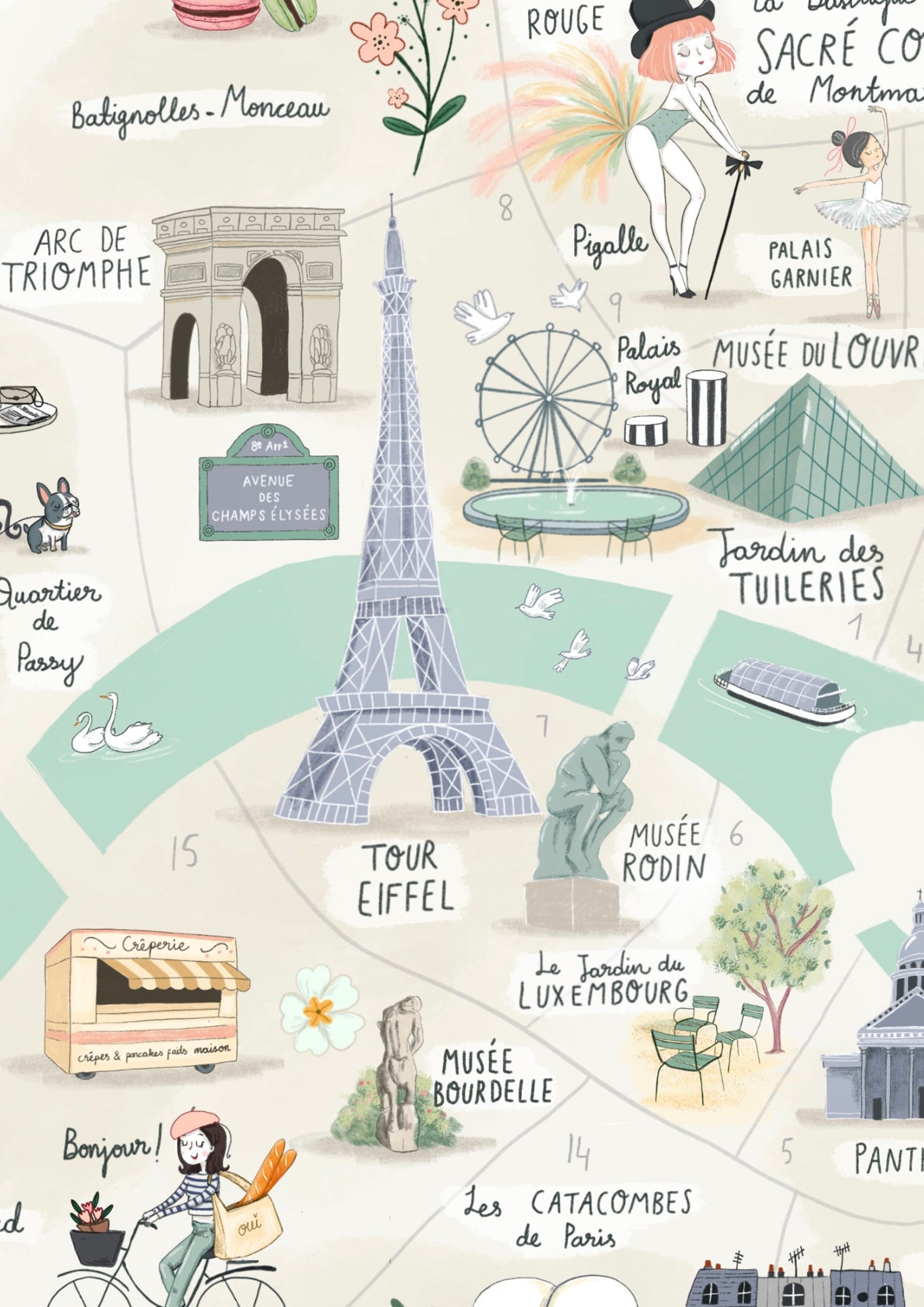 Printable Paris Illustrated Map, Art Print - Etsy
