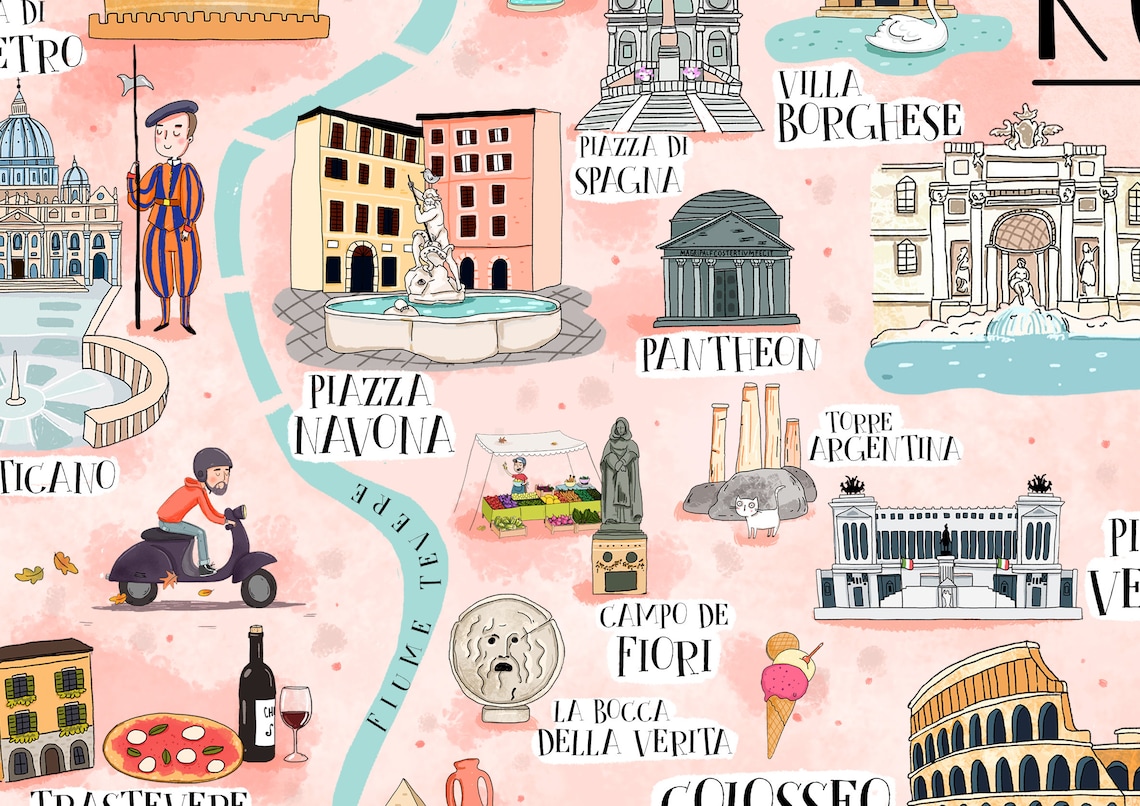 Rome Illustrated Map - Etsy