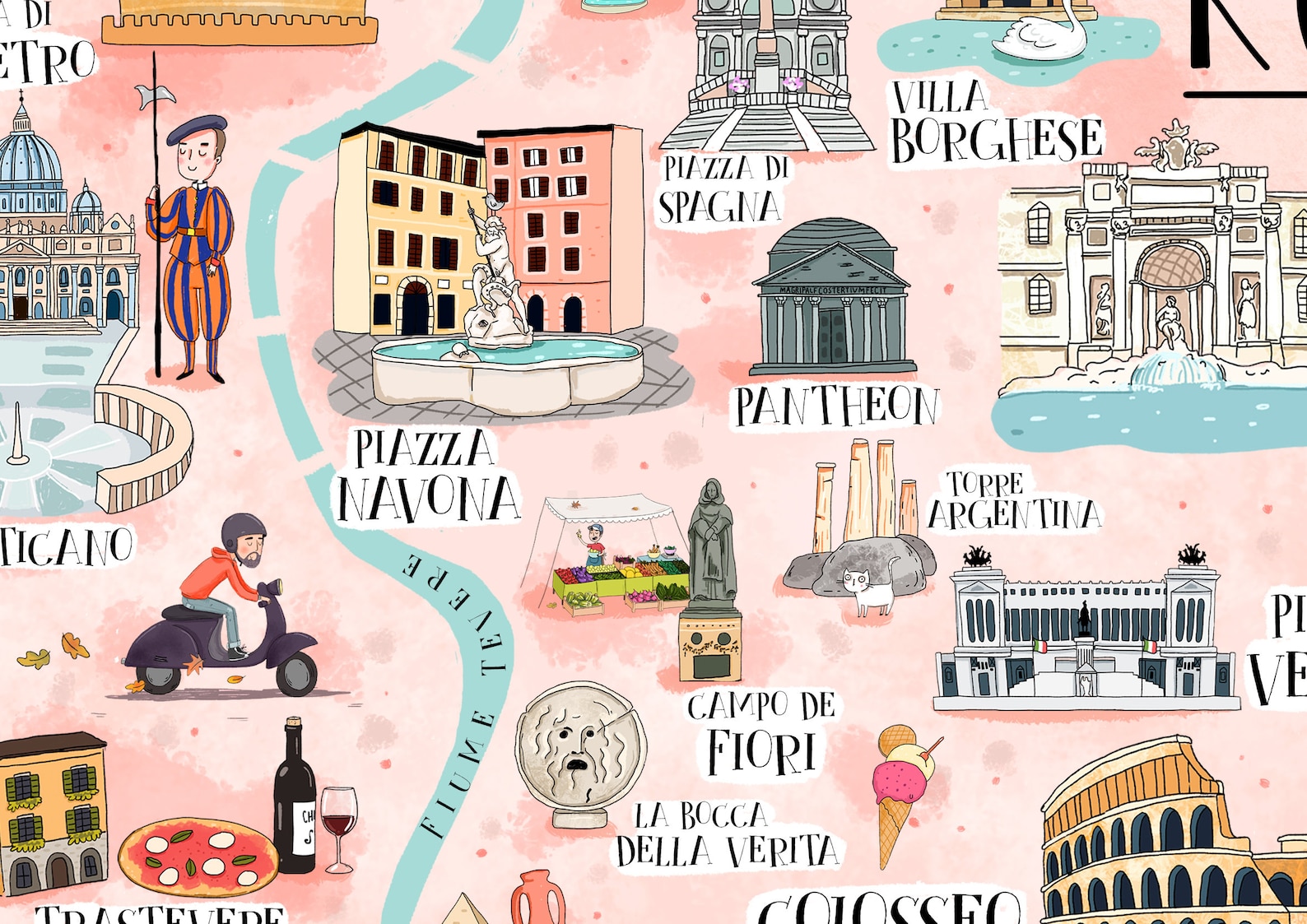 Rome Illustrated Map - Etsy