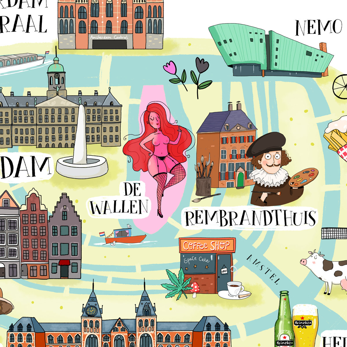Amsterdam Illustrated Map - Etsy