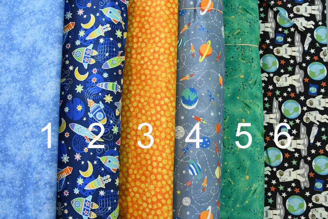 Space 100% Cotton Spaceships Astronauts Rockets Earth Planets Moon ...