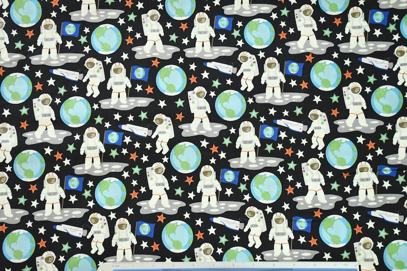 Space 100% Cotton Spaceships Astronauts Rockets Earth Planets Moon ...