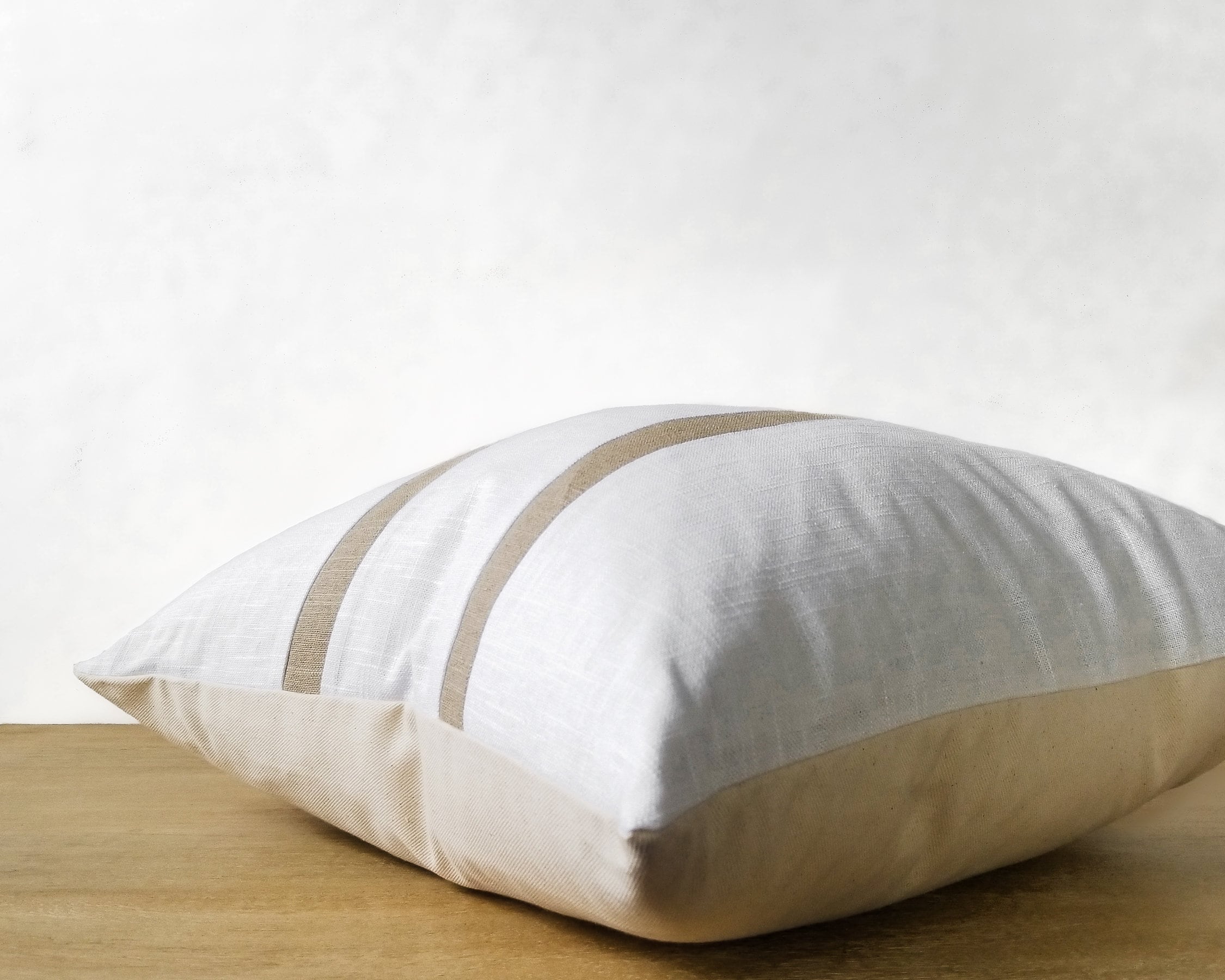 White & Beige Linen Pillow Cover | Minimalist Linen Throw Pillow ...