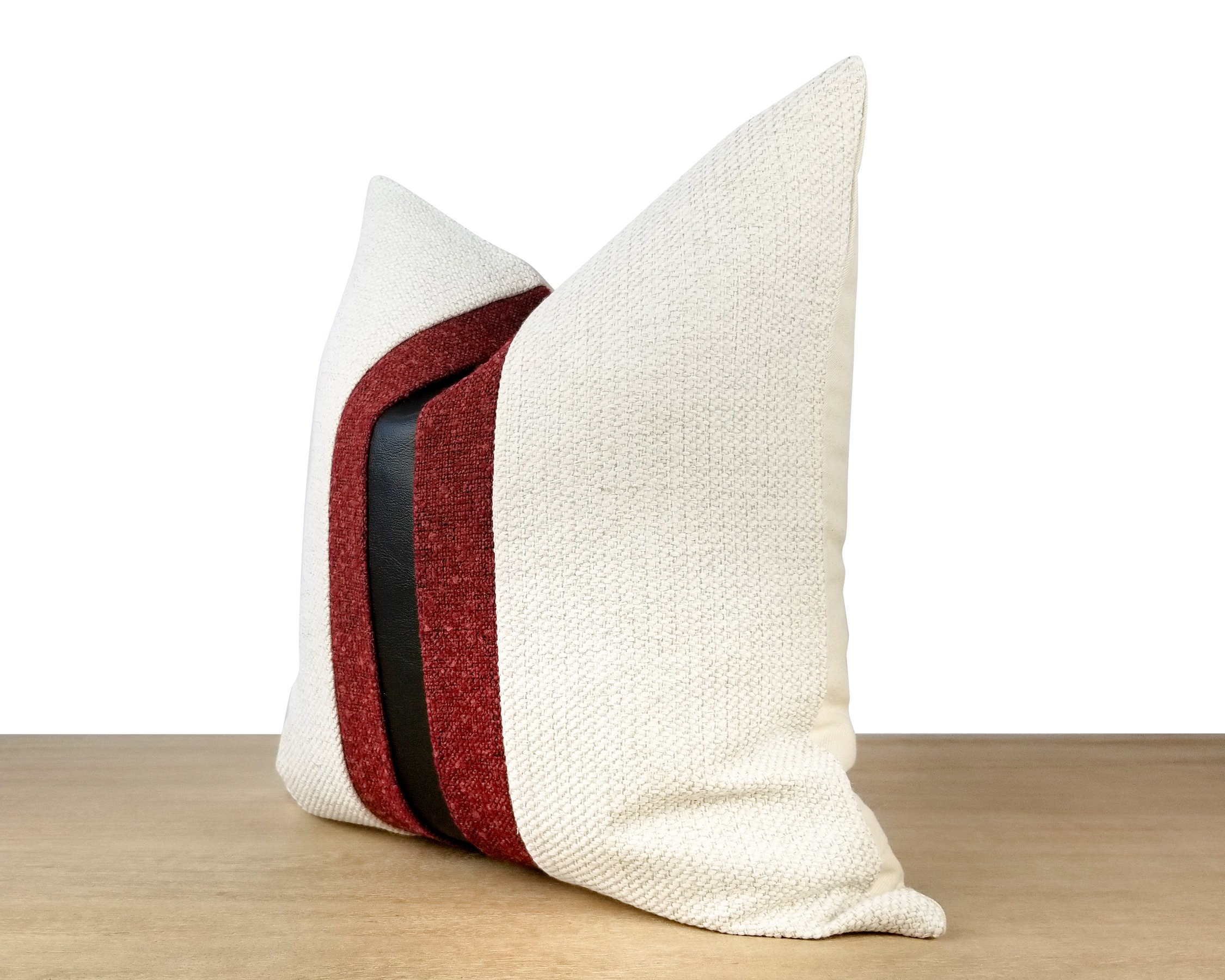 Modern Textured Pillow Cover | White & Red Throw Pillow With Black Faux ...