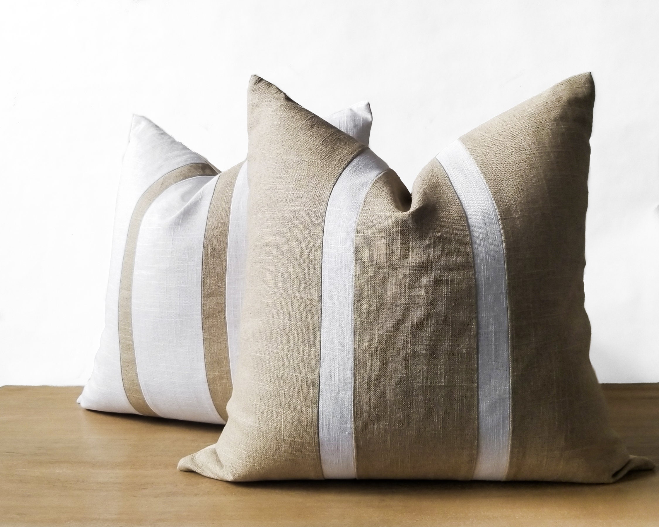 Beige & White Linen Pillow Cover | Minimalist Linen Throw Pillow ...