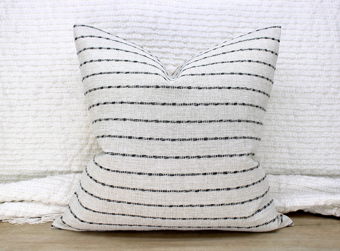 Gray & Off-white | Chic Striped Pattern Pillow Cover | Textured ...