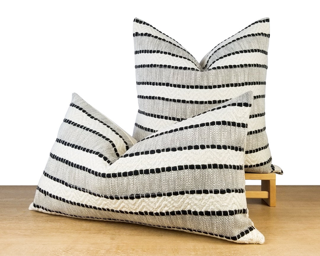 Textured Stripe Pillow Cover | Black, White, Gray Striped Throw Pillow ...