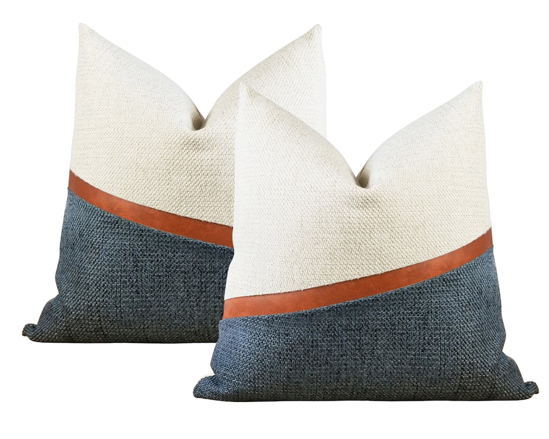 SET of 2 | Blue Coastal Décor Pillow Covers | White & Navy Blue With ...